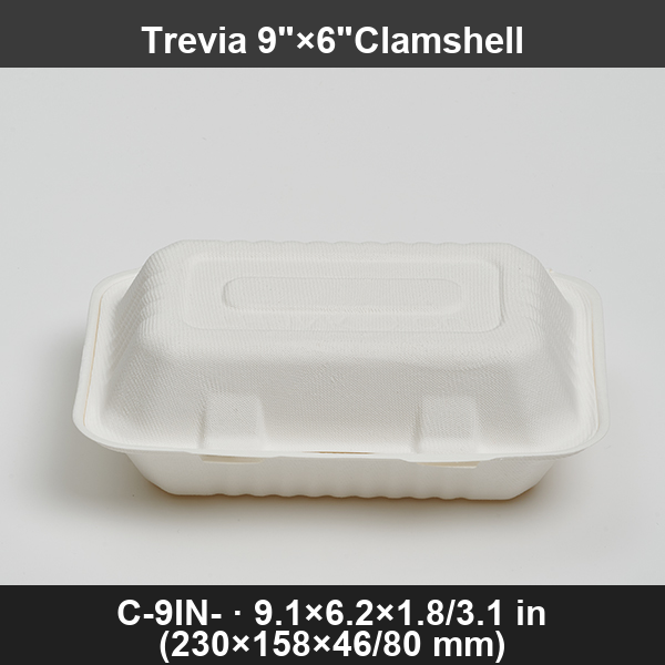 C-9IN- 9"X 6" Disposable Bagasse Fiber American Style Clamshell ...